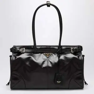 Prada Large Bonnie Top-handle Bag In Calf Leather - Black