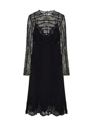 ERMANO SCERVINO Ermanno Scervino Black Cady And Lace Midi Lingerie Dress With Tulle Top - Multicolor