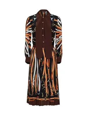 Gucci Black And Brown Printed Silk Midi Shirt Dress - Multicolor