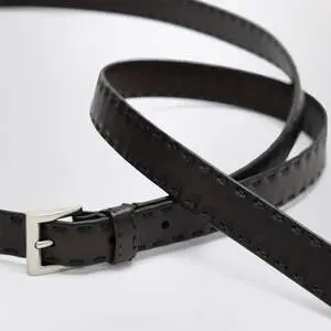 Prada Slim Leather Belt In Coffee