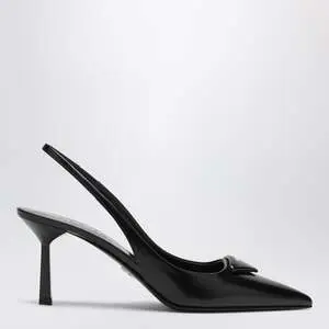Prada Slingback Pumps In Brushed Leather - Black