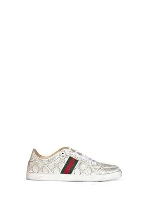 Gucci White Laser-cut Gg Leather Stretch Low-top Sneakers - Multicolor