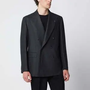 Tagliatore Anthracite Grey Double-breasted Jacket In Wool And Cashmere - Gray