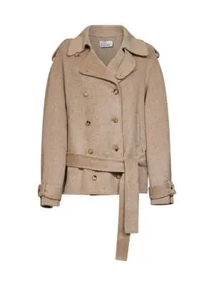 Giuseppe Di Morabito Beige Double-breasted Wool And Alpaca Short Trench Coat - Multicolor