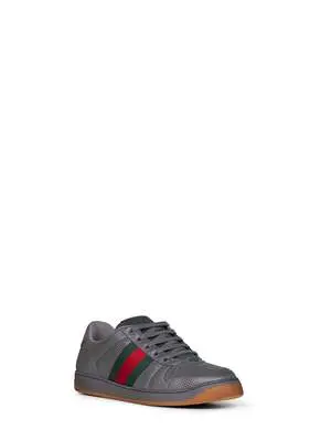 Gucci Dark Grey Perforated Leather Screener Sneakers