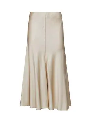 Brunello Cucinelli Milky White Satin Cady Pencil Fluid Midi Skirt - Multicolor