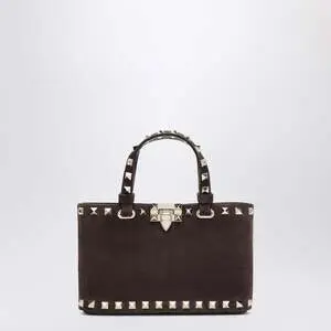 Valentino Garavani Rockstud Mini Shopping Bag In Suede - Brown