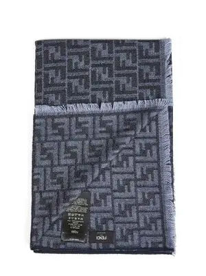 Fendi Silk Denim Blue Wool Ff Scarf
