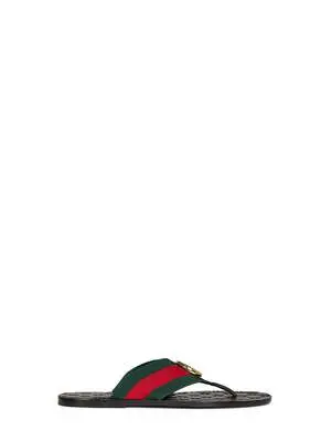 Gucci Leather And Web Ribbon Riviera Thong Sandals - Multicolor