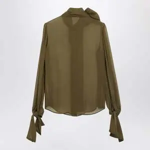 Saint Laurent Lavallière Blouse In Bronze Silk
