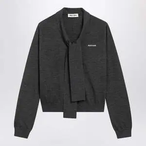 Miu Miu Anthracite Wool Cardigan - Gray