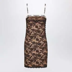 Saint Laurent Slip Dress In Lace - Black