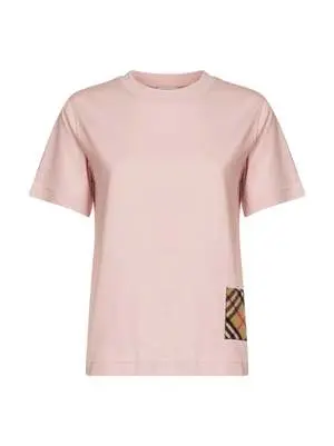 Burberry Bouquet Pink Cotton T-shirt With Check Patch - Multicolor