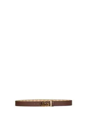 Gucci Sand And Dark Brown Cut Gg Marmont Reversible Belt
