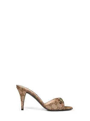 Gucci Beige And Dark Brown Gg Fabric Horsebit Slide Sandals - Multicolor