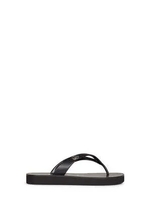 Gucci Black Nappa Leather Platform Thong Sandals With Double G - Multicolor