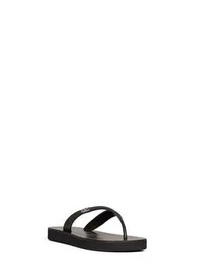 Gucci Black Nappa Leather Platform Thong Sandals With Double G