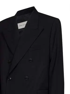 Dries Van Noten Black Wool Canvas Bosier Double-breasted Jacket