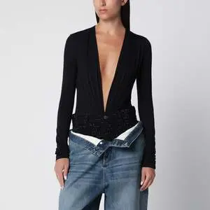Andamane Deep Neckline Stretch Jersey Bodysuit - Black