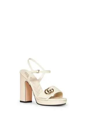 Gucci Ivory Leather Platform Sandals With Double G