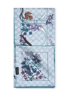 Gucci Light Blue Printed Silk Twill Scarf - Multicolor