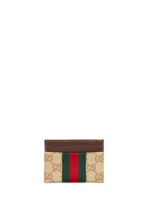 Gucci Sand And Dark Brown Gg Canvas Web Card Holder