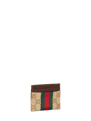 Gucci Sand And Dark Brown Gg Canvas Web Card Holder