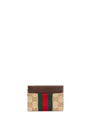 Gucci Sand And Dark Brown Gg Canvas Web Card Holder