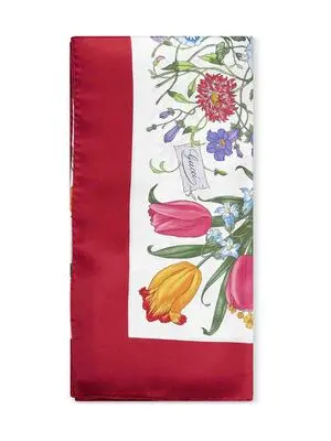 Gucci Off-white And Red Printed Silk Twill Scarf - Multicolor