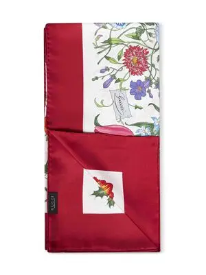 Gucci Off-white And Red Printed Silk Twill Scarf