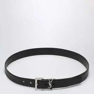 Saint Laurent Cassandre Smooth Leather Belt - Black