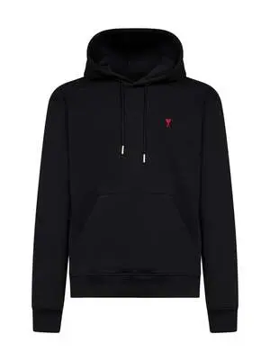 AMI Paris Black Cotton De Cœur Hoodie - Multicolor