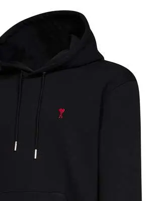AMI Paris Black Cotton De Cœur Hoodie