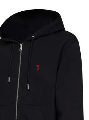 AMI Paris Black Cotton De Cœur Zip-up Hoodie