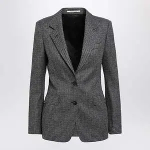 Tagliatore Single-breasted Anthracite Grey Jacket With Houndstooth Pattern In Wool Blend