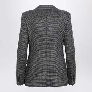 Tagliatore Single-breasted Anthracite Grey Jacket With Houndstooth Pattern In Wool Blend