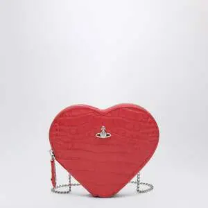 VIVIENNE WESTWOOD Heart Embossed Croc Shoulder Bag In Coral - Red