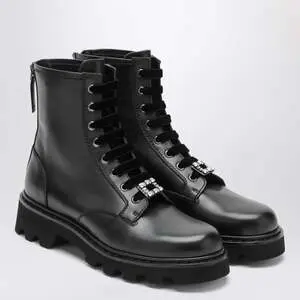 ROGER VIVIER Leather Ankle Boots With Rhinestone Buckle