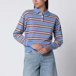 Guest In Residence Collegiate Stripe Polo Sweater Delft Blue - Multicolor