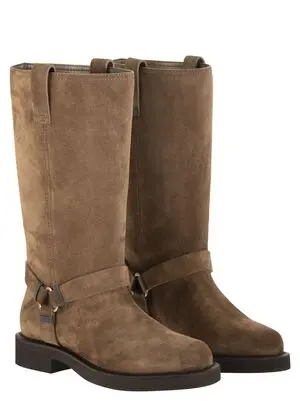 Brunello Cucinelli Suede Boots With Harness Strap And Ring Detail