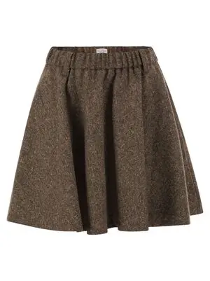 Brunello Cucinelli Flared Virgin Wool Blend Skirt - Brown