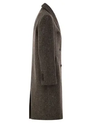 Brunello Cucinelli Double-breasted Herringbone Tweed Coat With Sequins