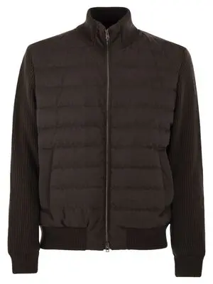 Herno Quilted Knit And Fabric Jacket With High Collar - Brown