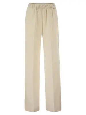 Herno Wide-leg Flannel-effect Trousers With Elasticated Waistband - Cream