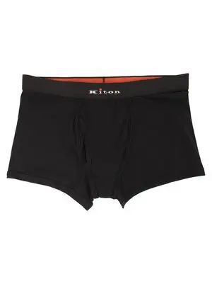 Kiton Stretch Cotton Boxer Briefs With Logo - Black