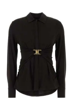 FERRAGAMO Dark Stretch Viscose Shirt - Brown