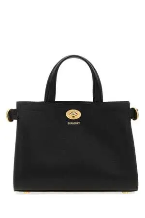 Burberry Leather Medium Cotswolds Check Handbag - Black