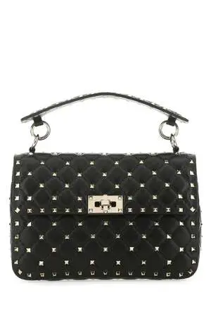 Valentino Garavani Nappa Leather Medium Rockstud Spike Handbag - Black