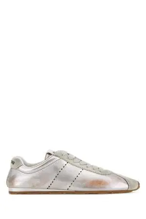 Miu Miu Leather Plume Sneakers - Silver