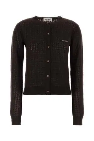 Miu Miu Dark Cashmere Blend Cardigan - Brown